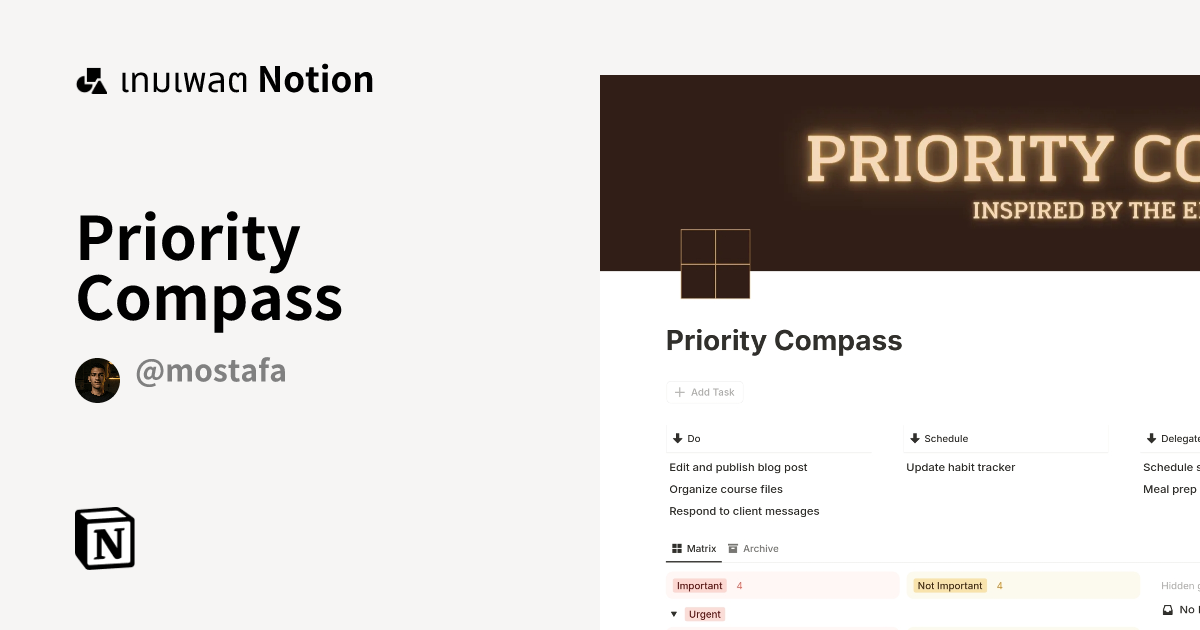 เทมเพลต Priority Compass โดย Mostafa Yasser | มาร์เก็ตเพลส Notion