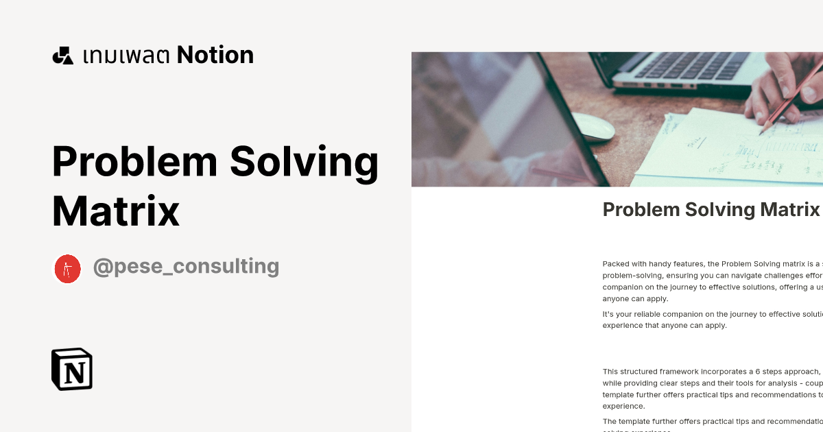 เทมเพลต Problem Solving Matrix | มาร์เก็ตเพลส Notion