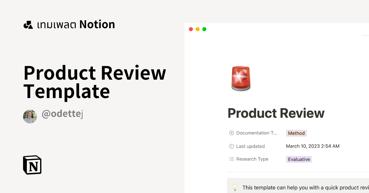 เทมเพลต Product Review Template | มาร์เก็ตเพลส Notion