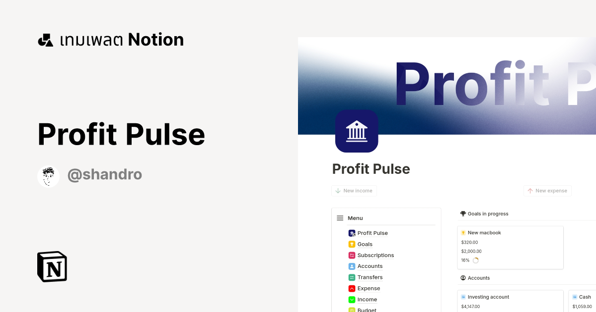 เทมเพลต Profit Pulse | มาร์เก็ตเพลส Notion