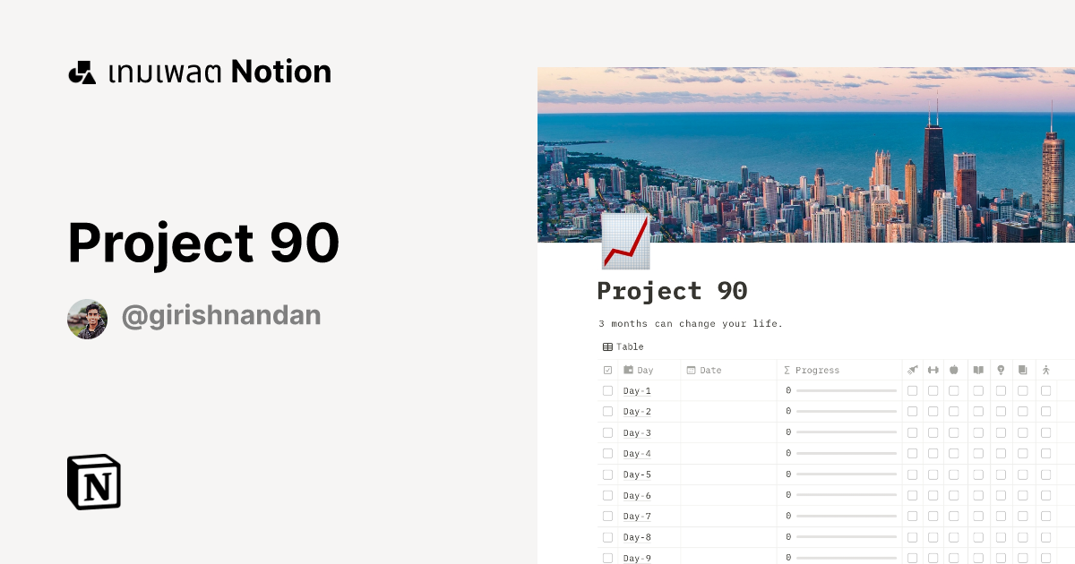 เทมเพลต Project 90 | มาร์เก็ตเพลส Notion