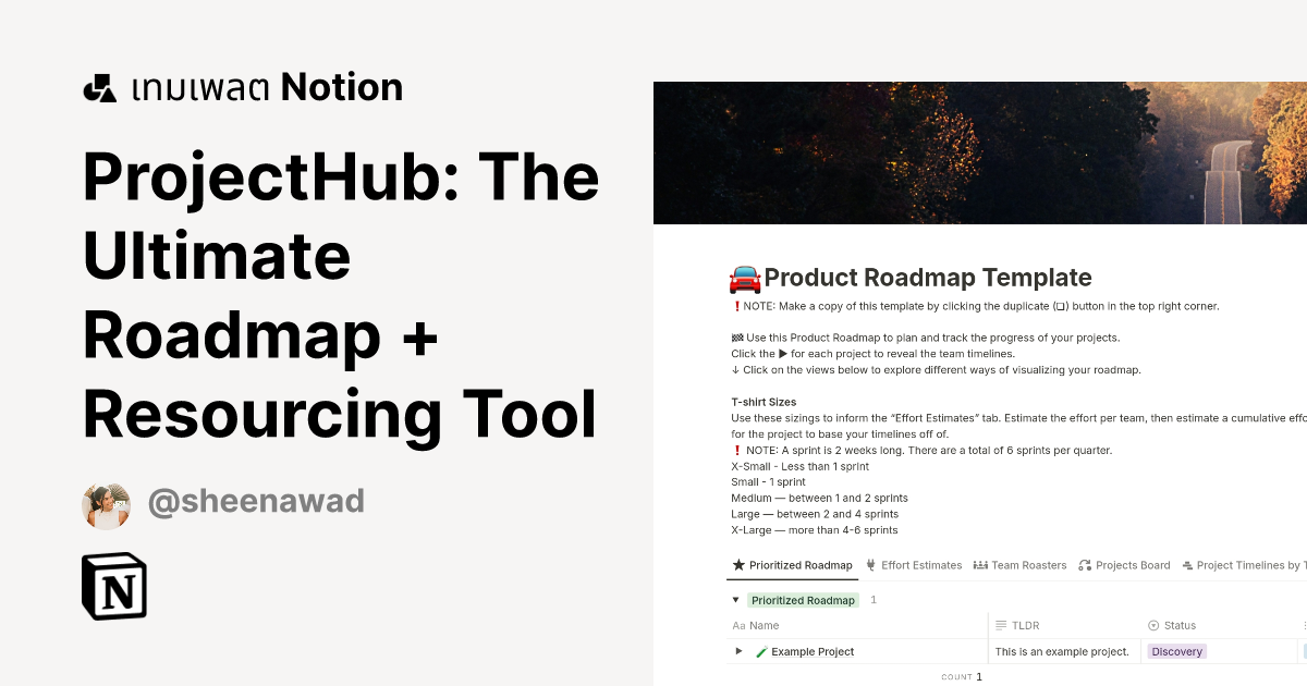 เทมเพลต ProjectHub: The Ultimate Roadmap + Resourcing Tool | มาร์เก็ตเพลส Notion