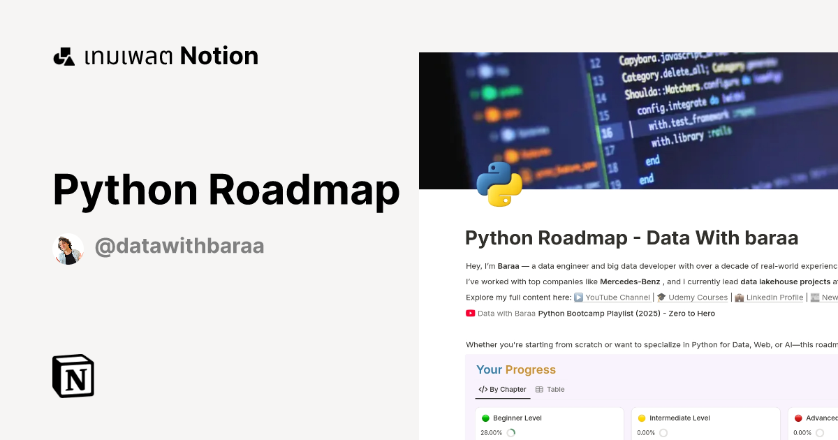 เทมเพลต Python Roadmap | มาร์เก็ตเพลส Notion