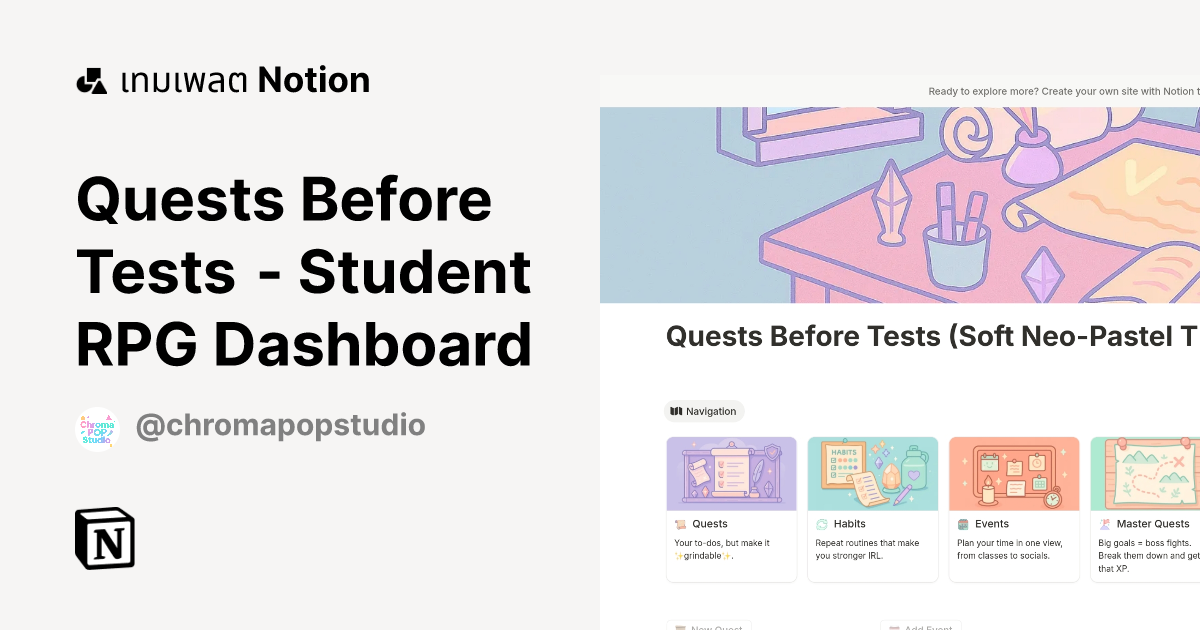 เทมเพลต Quests Before Tests - Student RPG Dashboard โดย Chroma Pop ...
