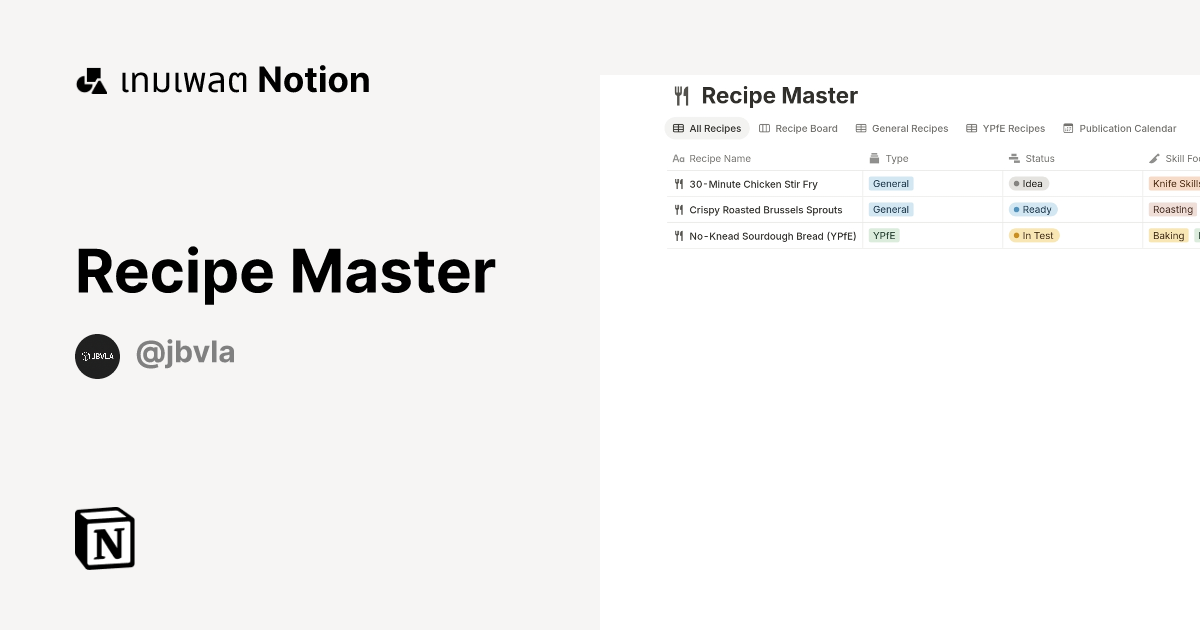 เทมเพลต Recipe Master โดย JBVLA | มาร์เก็ตเพลส Notion