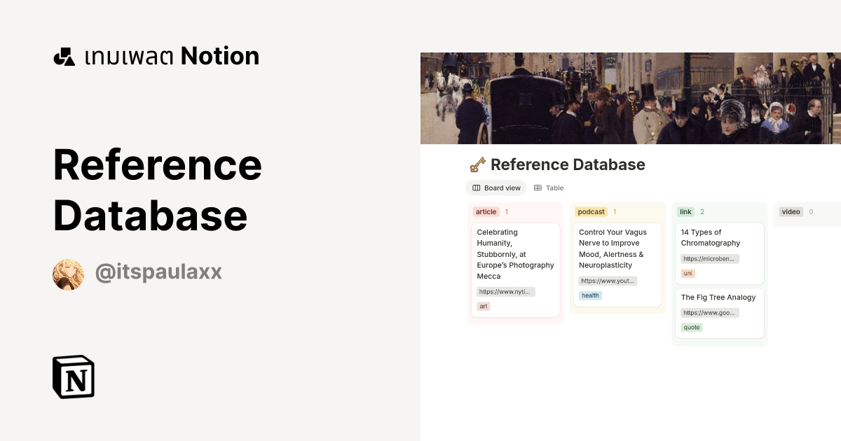 เทมเพลต Reference Database โดย Paula | มาร์เก็ตเพลส Notion