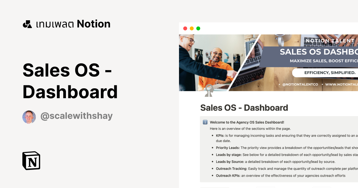 เทมเพลต Sales OS - Dashboard โดย Shay Campbell (Notion Talent co ...