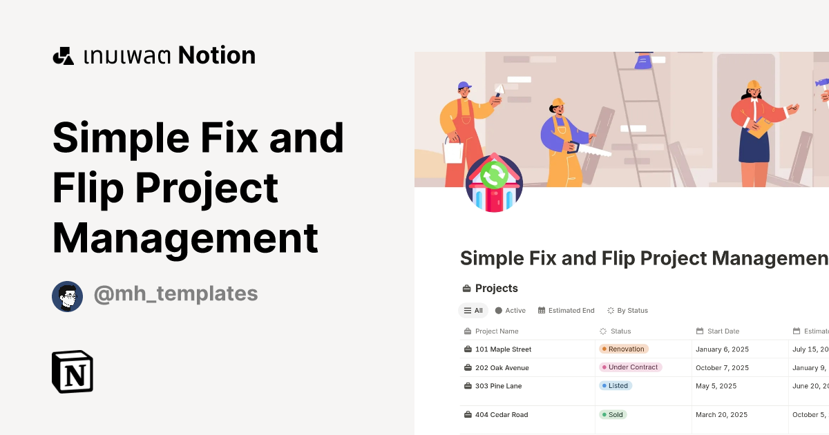 เทมเพลต Simple Fix and Flip Project Management โดย MH templates ...