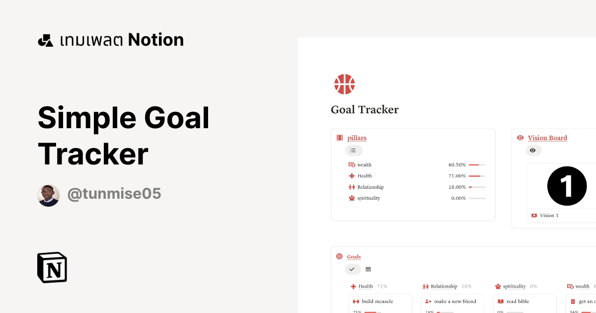 เทมเพลต Simple Goal Tracker | มาร์เก็ตเพลส Notion