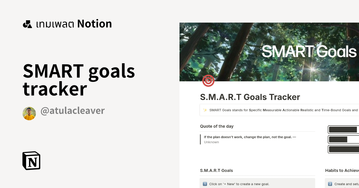 เทมเพลต SMART goals tracker โดย Atul | Notion4Creators | มาร์เก็ตเพลส Notion