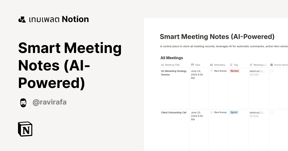 เทมเพลต Smart Meeting Notes (AI-Powered) โดย Ravi Kumar | มาร์เก็ตเพลส ...