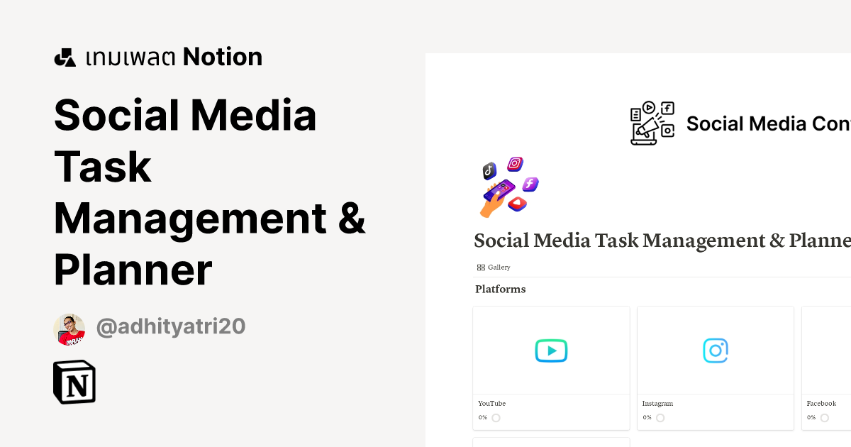 เทมเพลต Social Media Task Management & Planner โดย Adhitya Tri ...