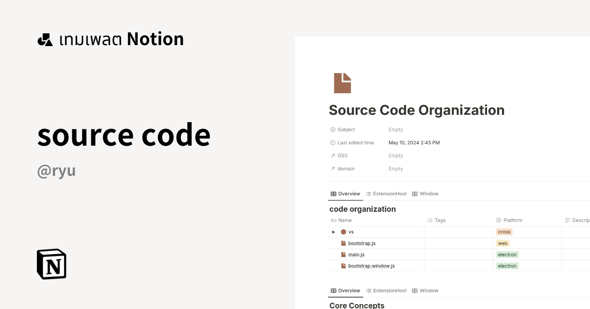 เทมเพลต source code | มาร์เก็ตเพลส Notion