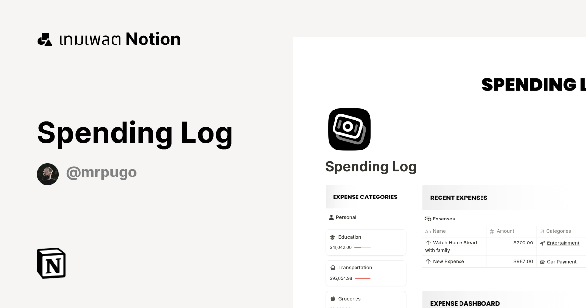 เทมเพลต Spending Log | มาร์เก็ตเพลส Notion