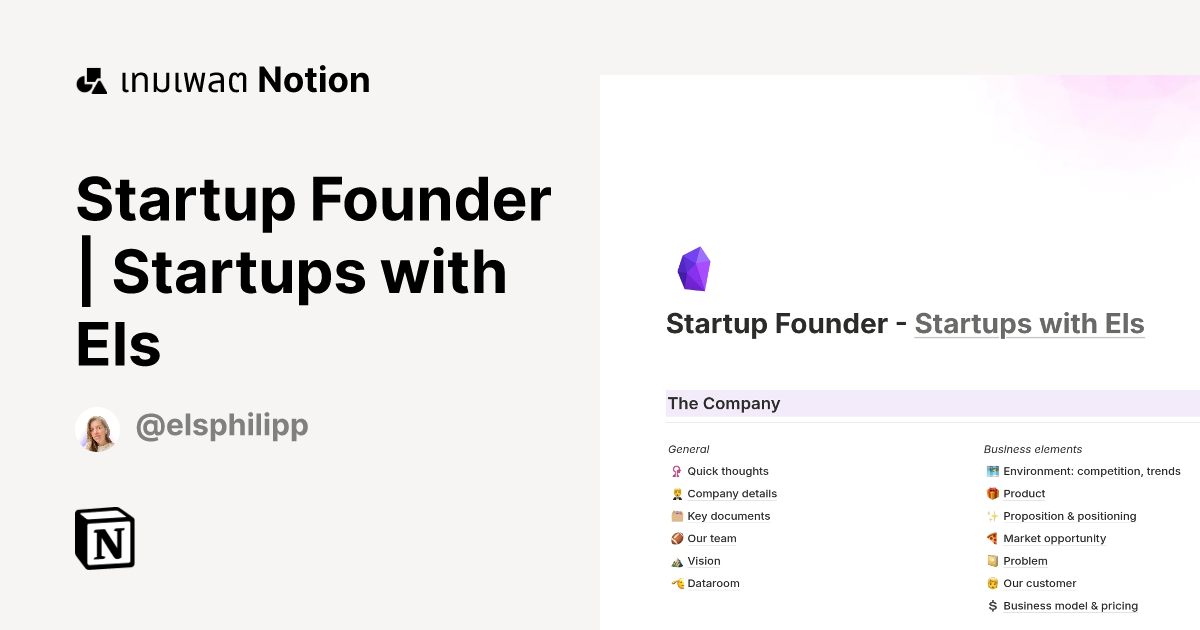 เทมเพลต Startup Founder | Startups with Els โดย Els Philipp | Startups with Els | มาร์เก็ตเพลส ...