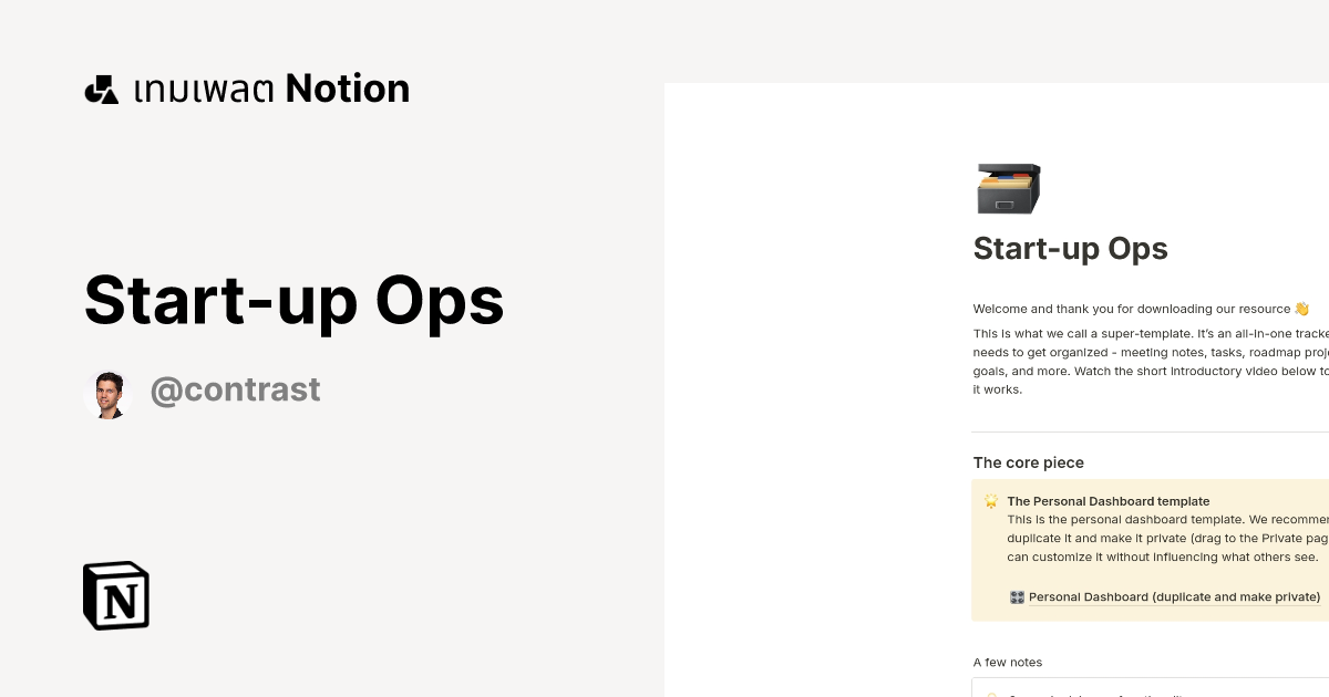 เทมเพลต Start-up Ops โดย Calin from Contrast Studio | มาร์เก็ตเพลส Notion