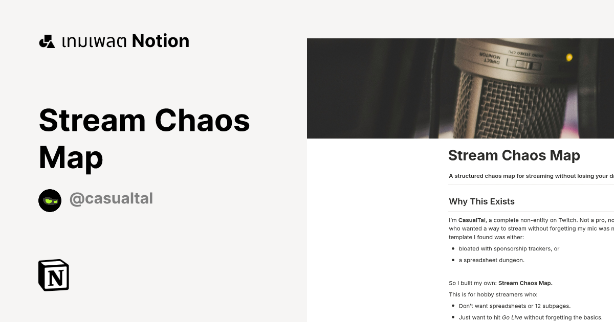 เทมเพลต Stream Chaos Map | มาร์เก็ตเพลส Notion