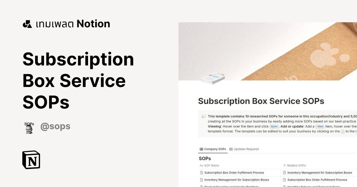 เทมเพลต Subscription Box Service SOPs | มาร์เก็ตเพลส Notion