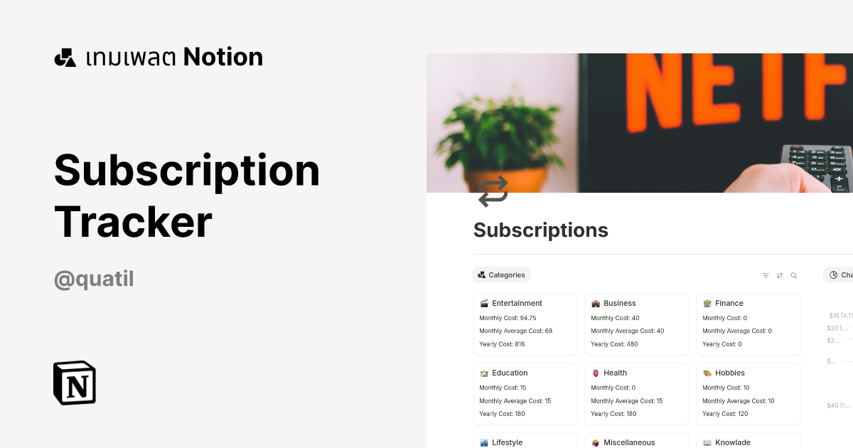 เทมเพลต Subscription Tracker โดย Quatil | มาร์เก็ตเพลส Notion