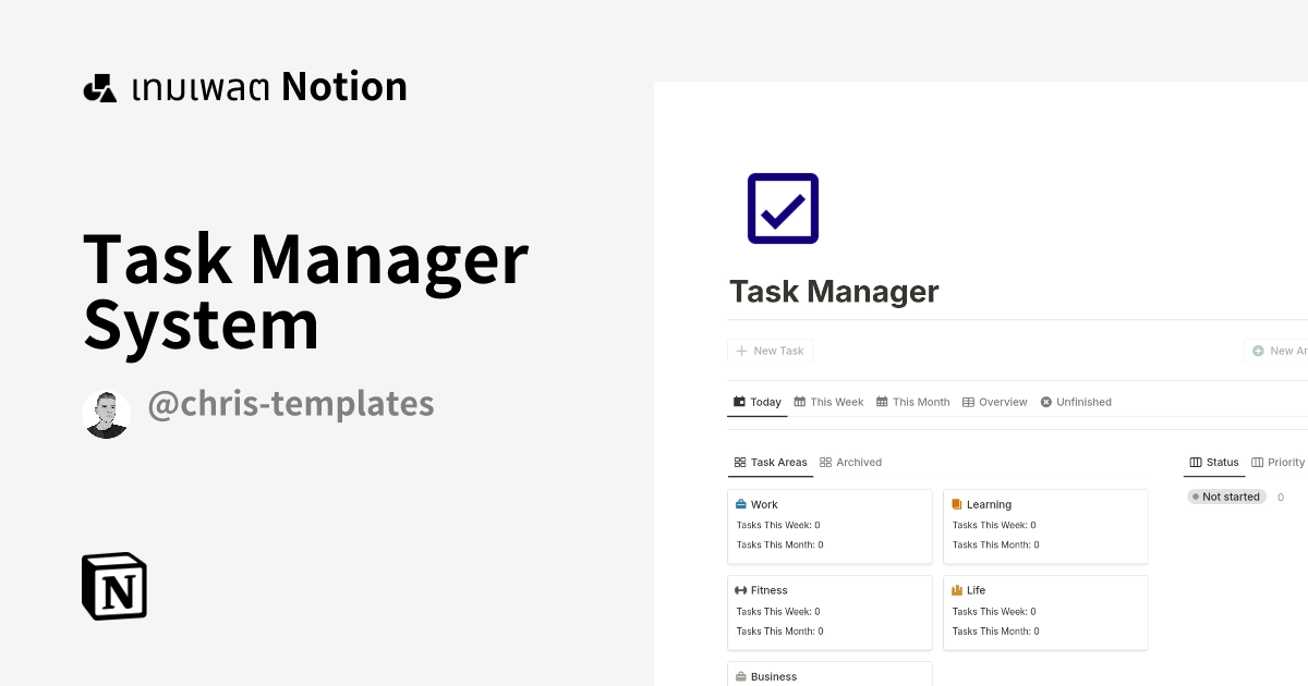 เทมเพลต Task Manager System โดย Chris | มาร์เก็ตเพลส Notion