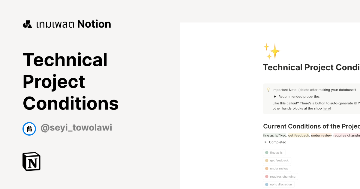 เทมเพลต Technical Project Conditions โดย Seyi Towolawi | มาร์เก็ตเพลส Notion