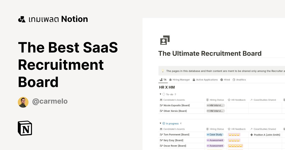 เทมเพลต The Best SaaS Recruitment Board โดย Carmelo Squillaci | มาร์เก็ตเพลส Notion