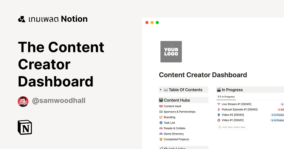 เทมเพลต The Content Creator Dashboard โดย Sam Woodhall | มาร์เก็ตเพลส ...