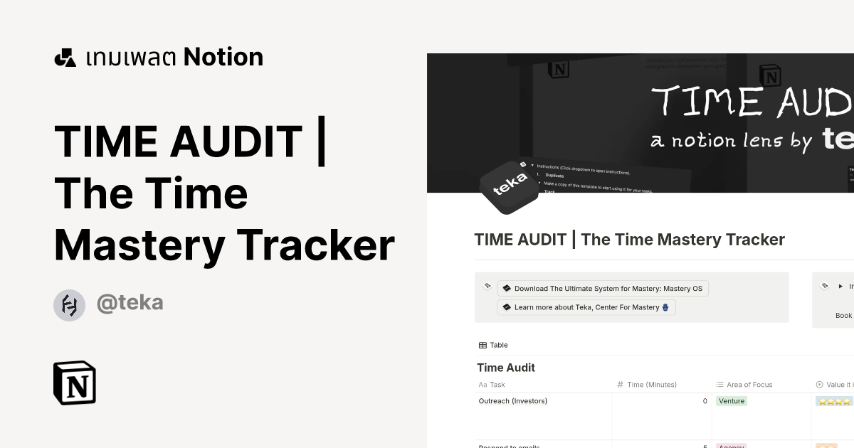 เทมเพลต TIME AUDIT | The Time Mastery Tracker โดย Teka | มาร์เก็ตเพลส ...