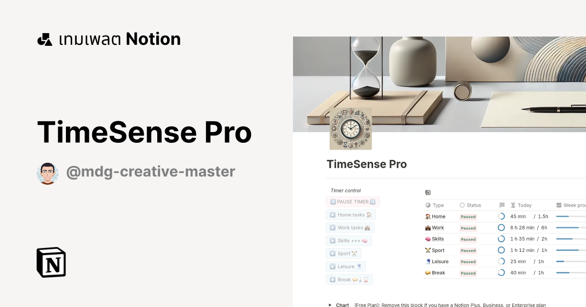 เทมเพลต TimeSense Pro โดย MDG | มาร์เก็ตเพลส Notion