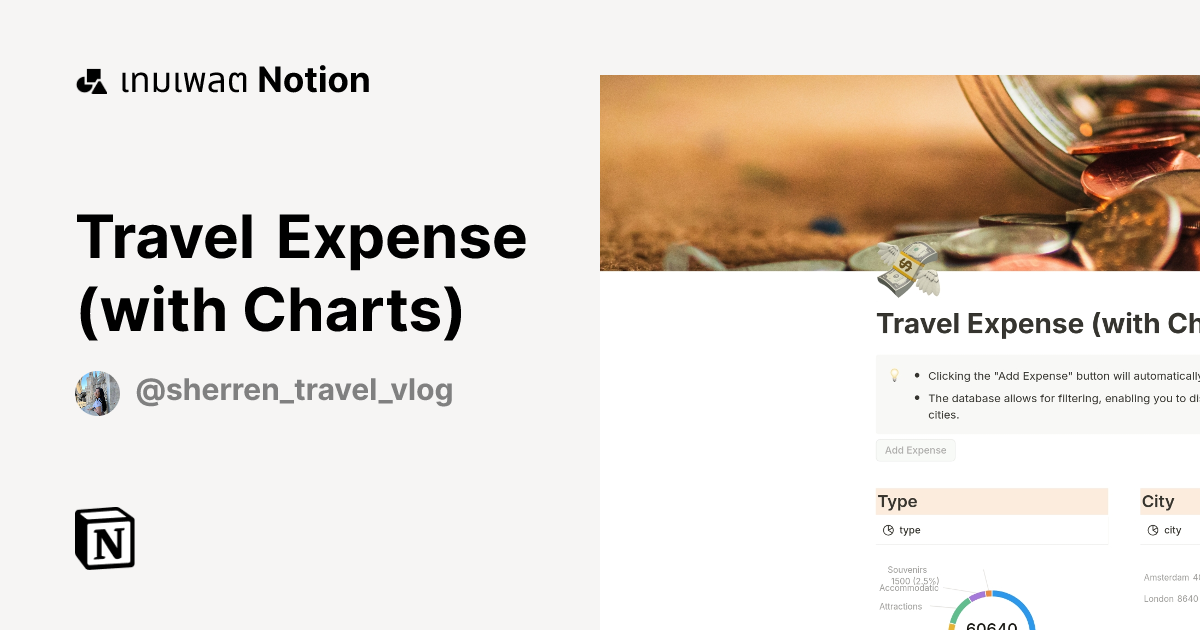 เทมเพลต Travel Expense (with Charts) | มาร์เก็ตเพลส Notion