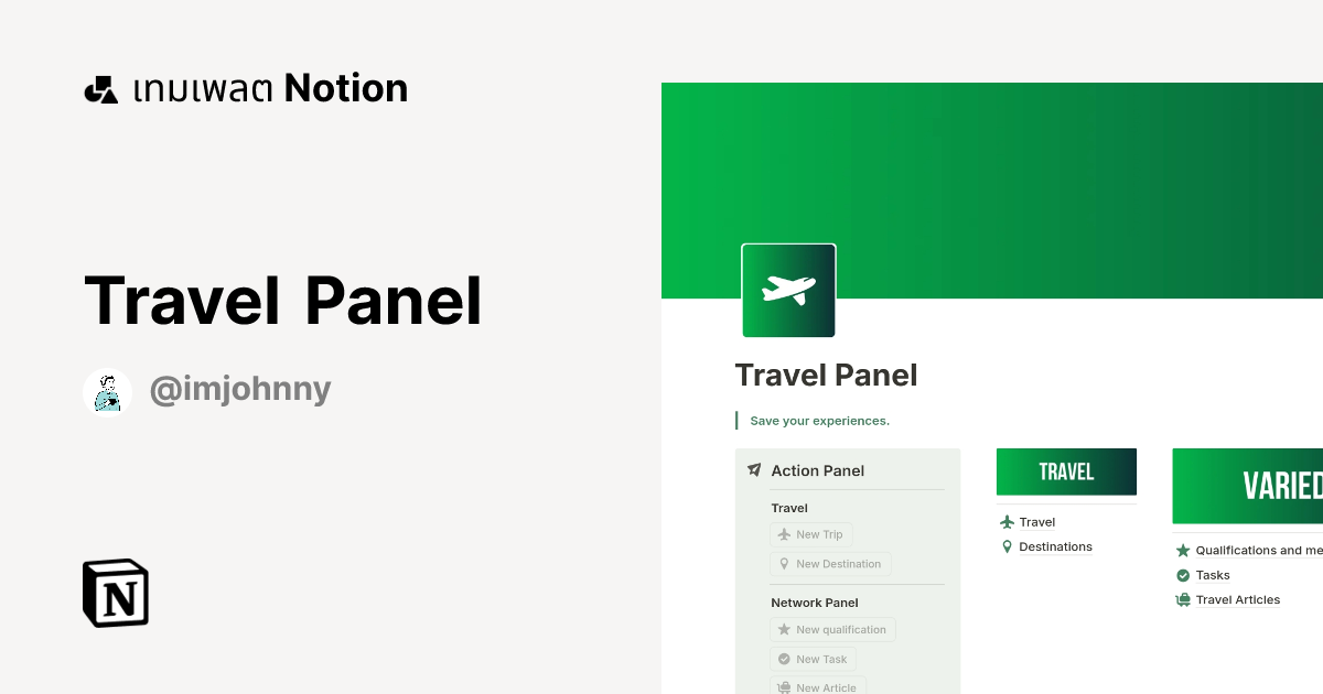 เทมเพลต Travel Panel โดย Ingles | มาร์เก็ตเพลส Notion