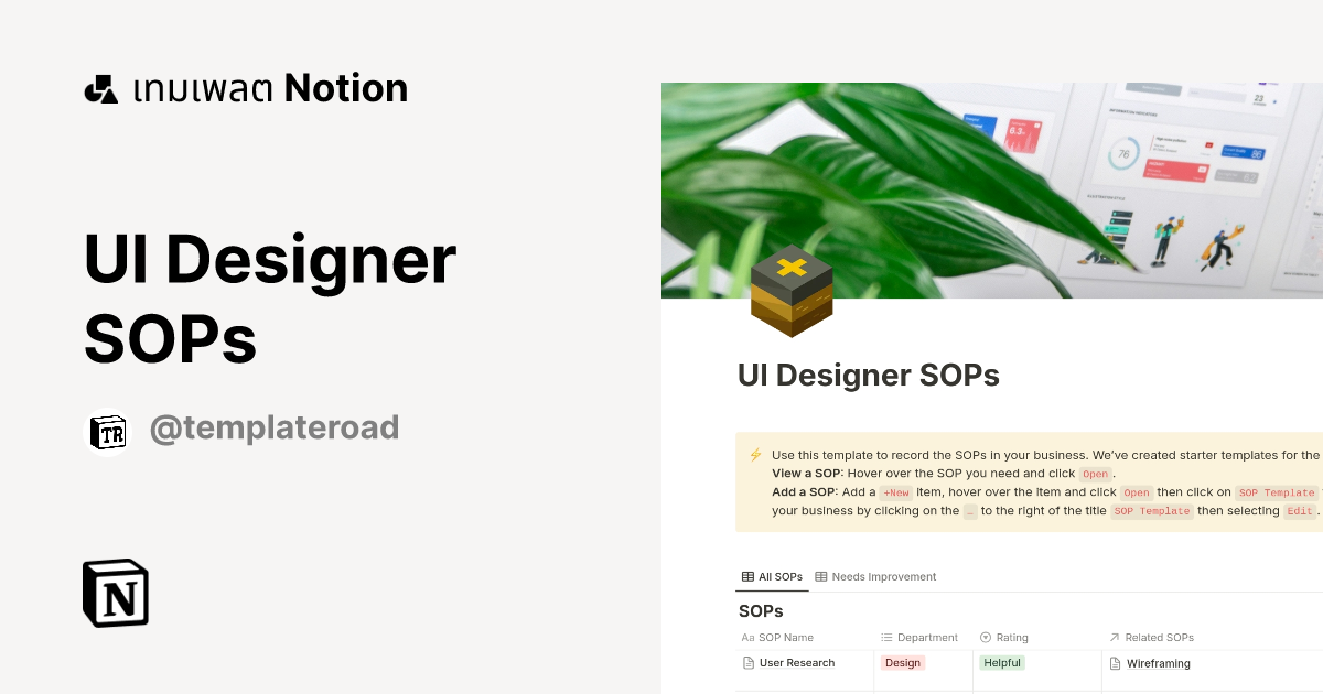 เทมเพลต UI Designer SOPs โดย Template Road | มาร์เก็ตเพลส Notion