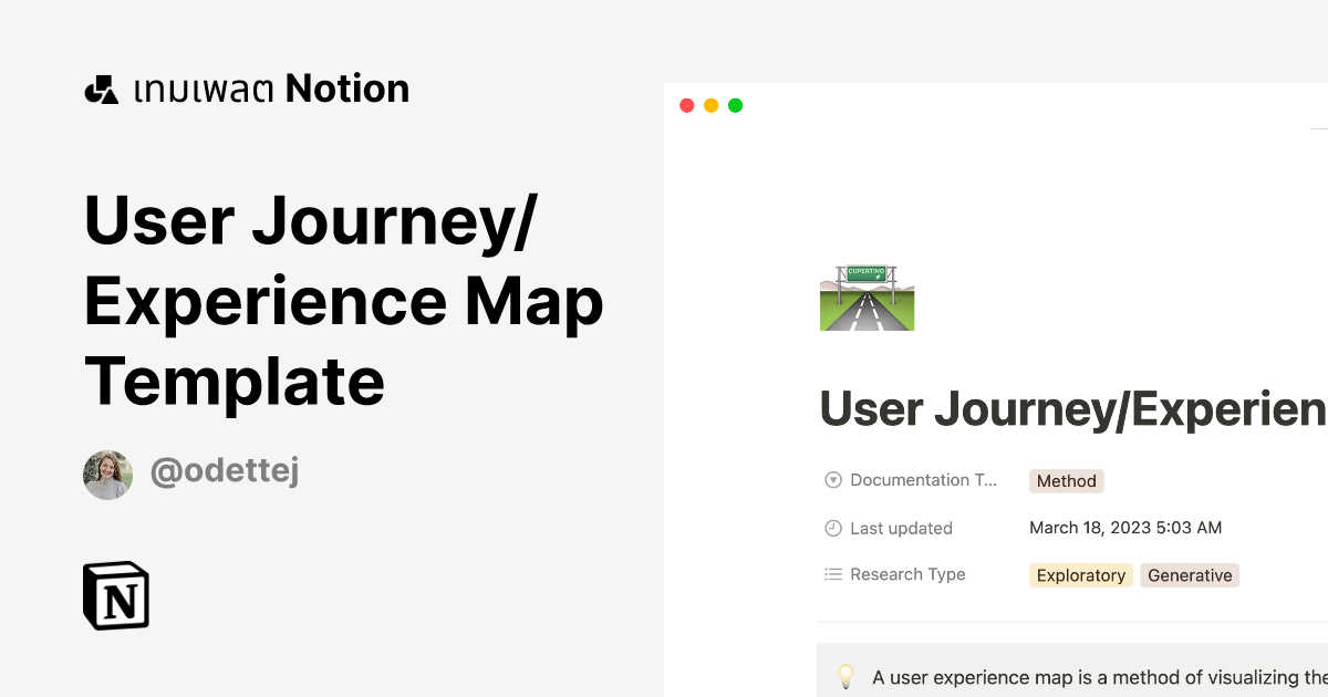 เทมเพลต User Journey/Experience Map Template โดย Odette Jansen | มาร์เก็ตเพลส Notion