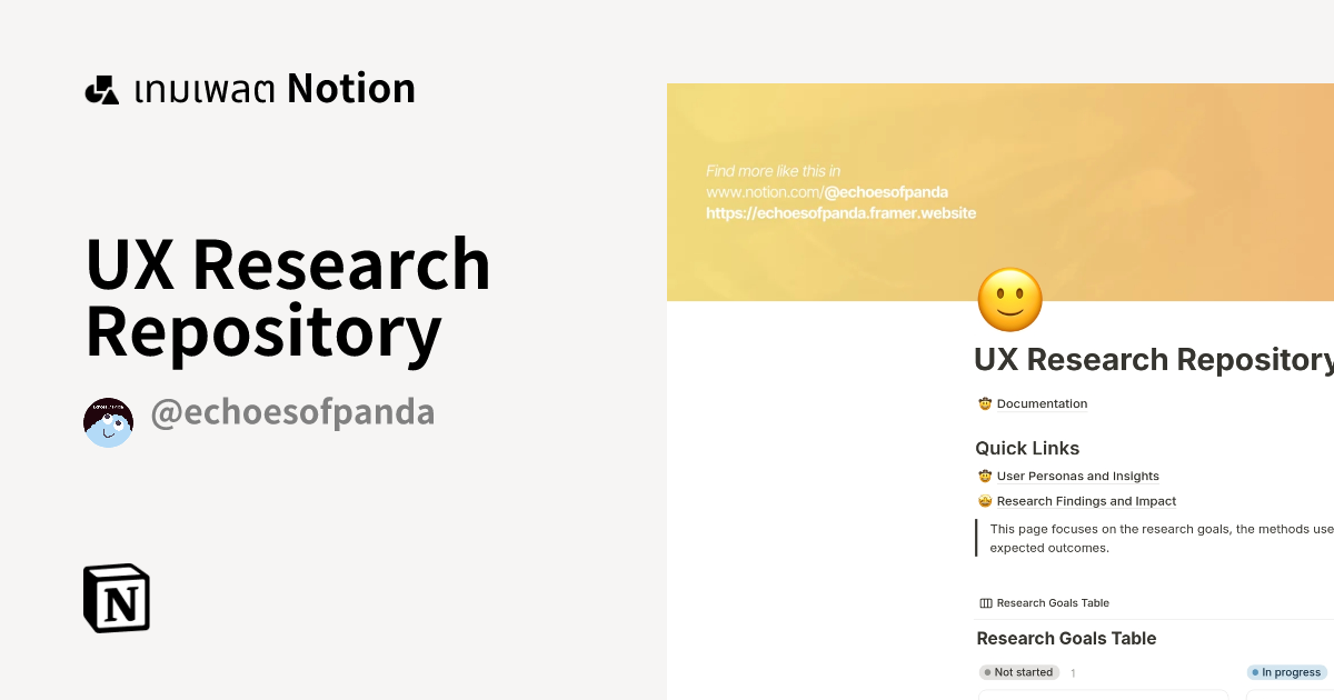 เทมเพลต UX Research Repository โดย Echoes of Panda🐼 | มาร์เก็ตเพลส Notion