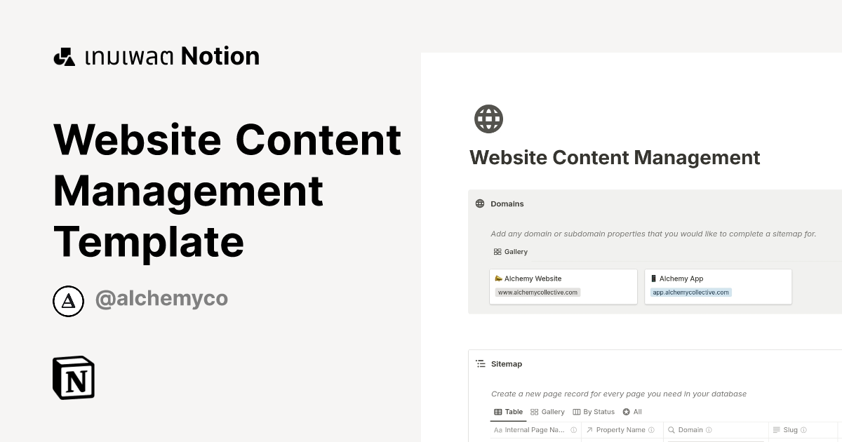 เทมเพลต Website Content Management Template | มาร์เก็ตเพลส Notion