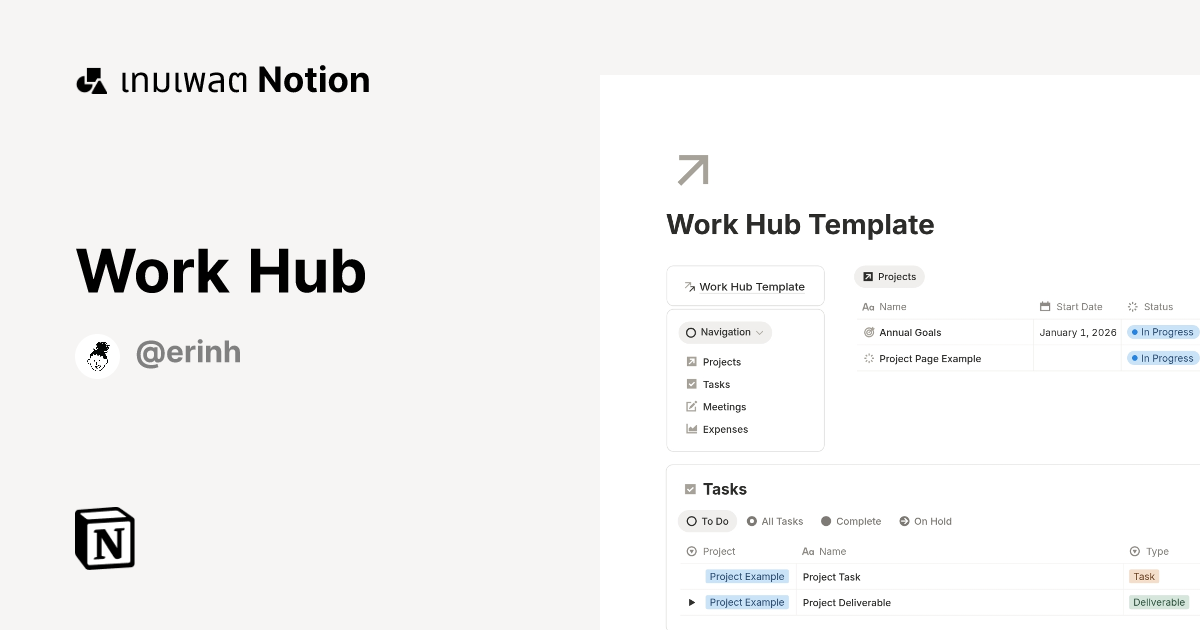 เทมเพลต Work Hub | มาร์เก็ตเพลส Notion