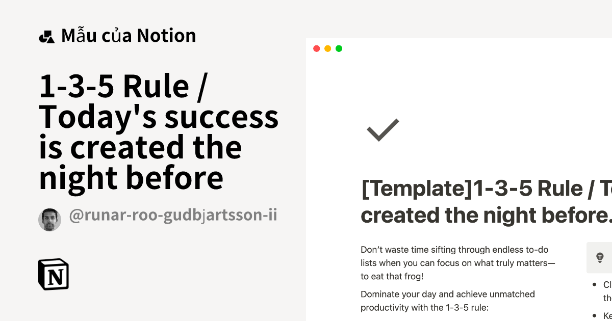 Mẫu 1-3-5 Rule / Today's success is created the night before | Thị trường Notion