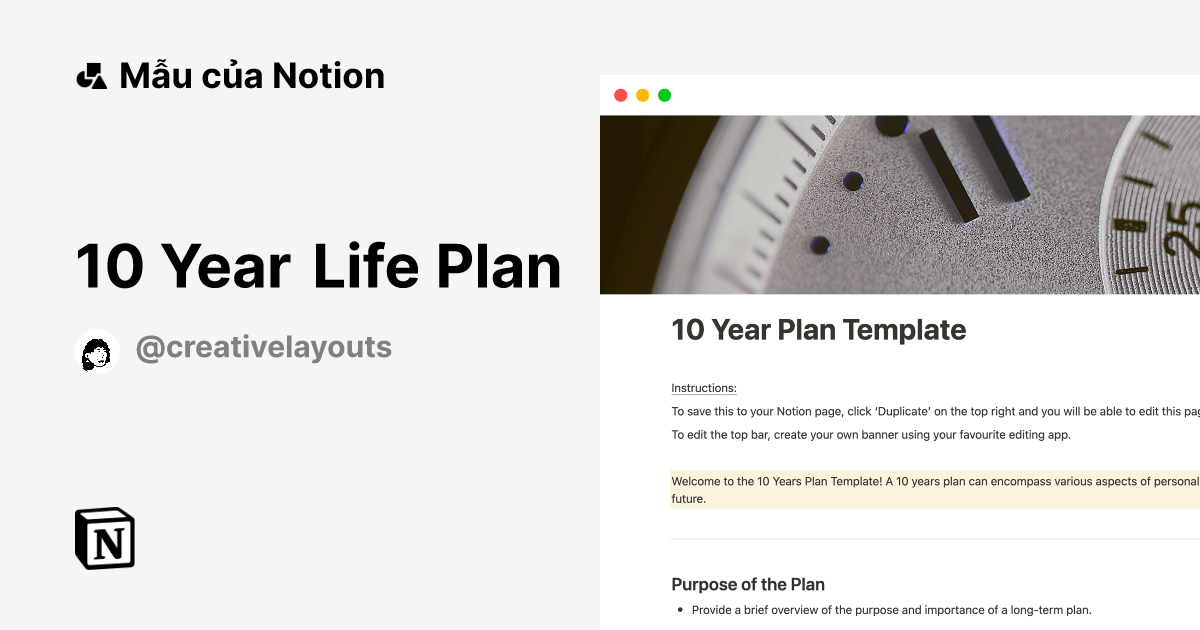 Mẫu 10 Year Life Plan | Thị trường Notion