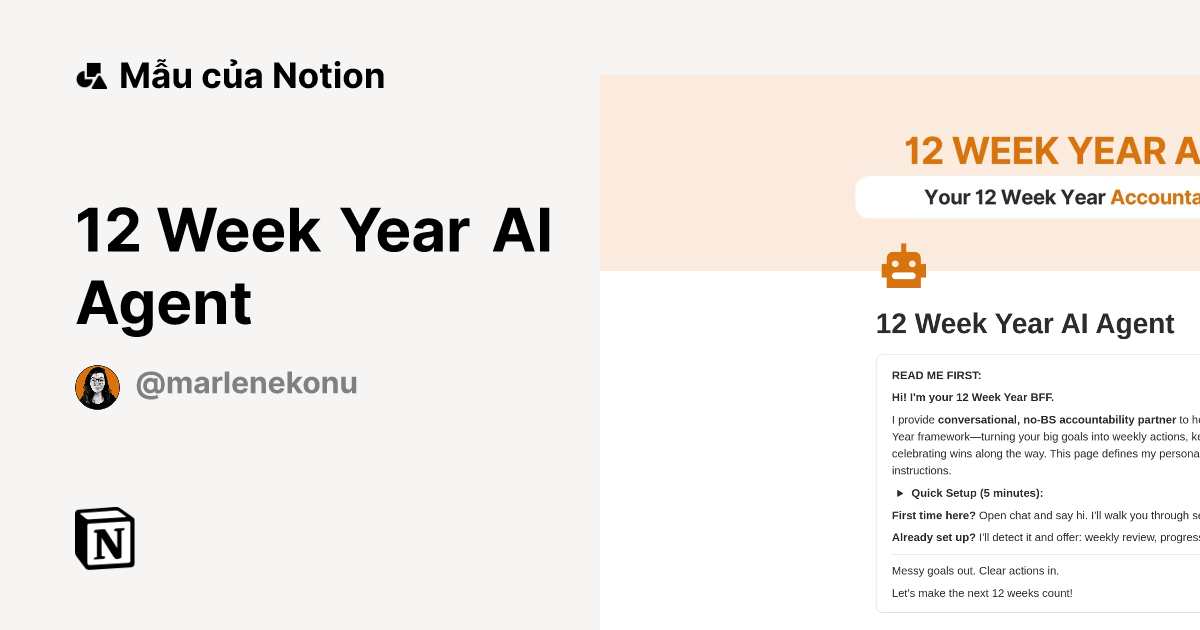 12 Week Year AI Agent Mẫu do Marlene Konu tạo | Thị trường Notion