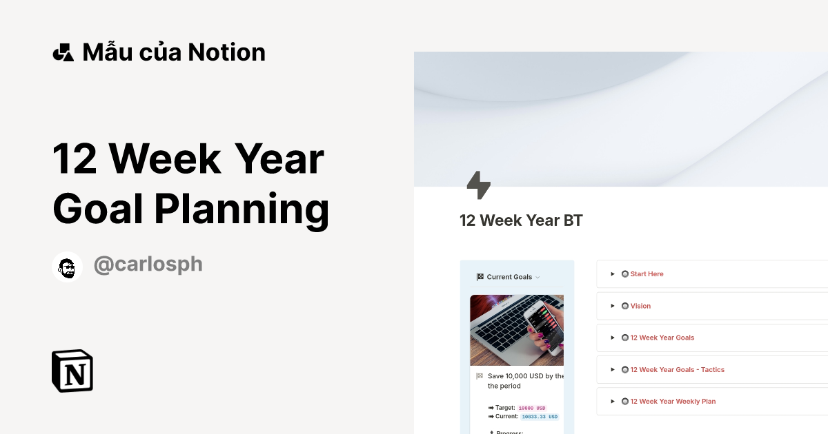 Mẫu 12 Week Year Goal Planning | Thị trường Notion