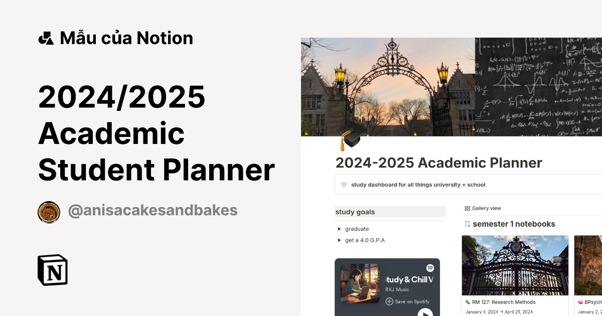 Mẫu 2024/2025 Academic Student Planner | Thị trường Notion