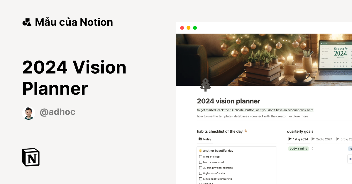 2024 Vision Planner Mẫu do Miguel Brfs tạo | Thị trường Notion