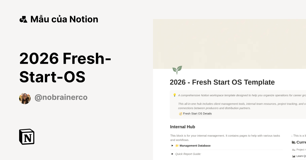 Mẫu 2026 Fresh-Start-OS | Thị trường Notion