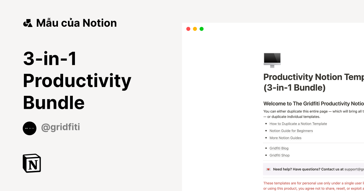 Mẫu 3-in-1 Productivity Bundle | Thị trường Notion