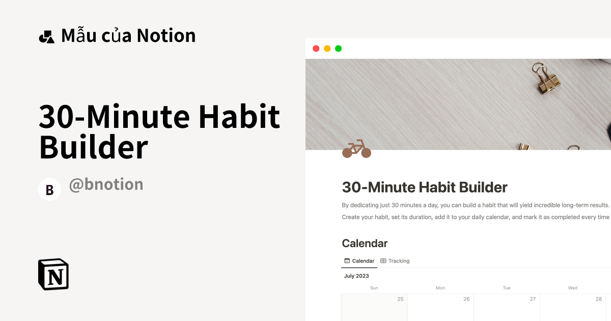 30-Minute Habit Builder Mẫu do BNotion tạo | Thị trường Notion