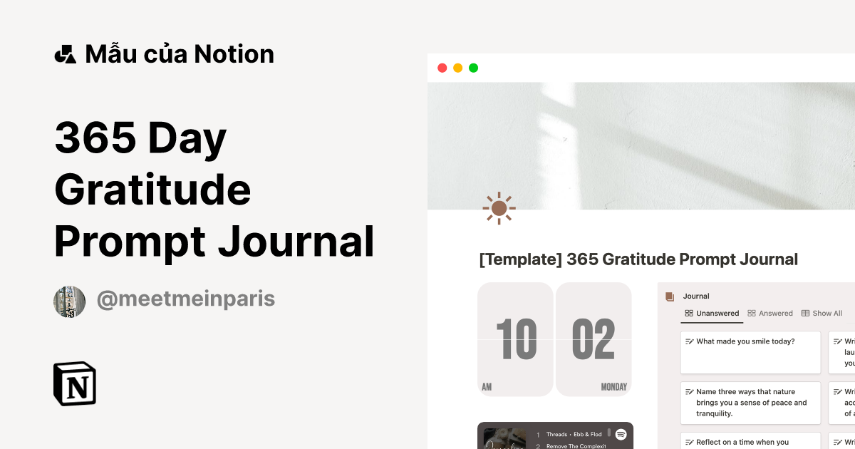 Mẫu 365 Day Gratitude Prompt Journal | Thị trường Notion