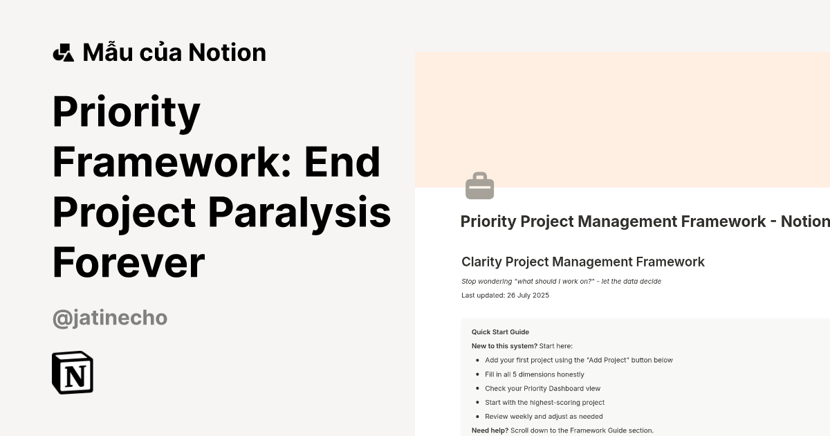 Mẫu Priority Framework: End Project Paralysis Forever | Thị trường Notion