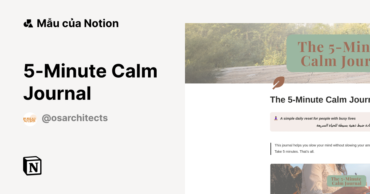 5-Minute Calm Journal Mẫu do Startup OS architects tạo | Thị trường Notion