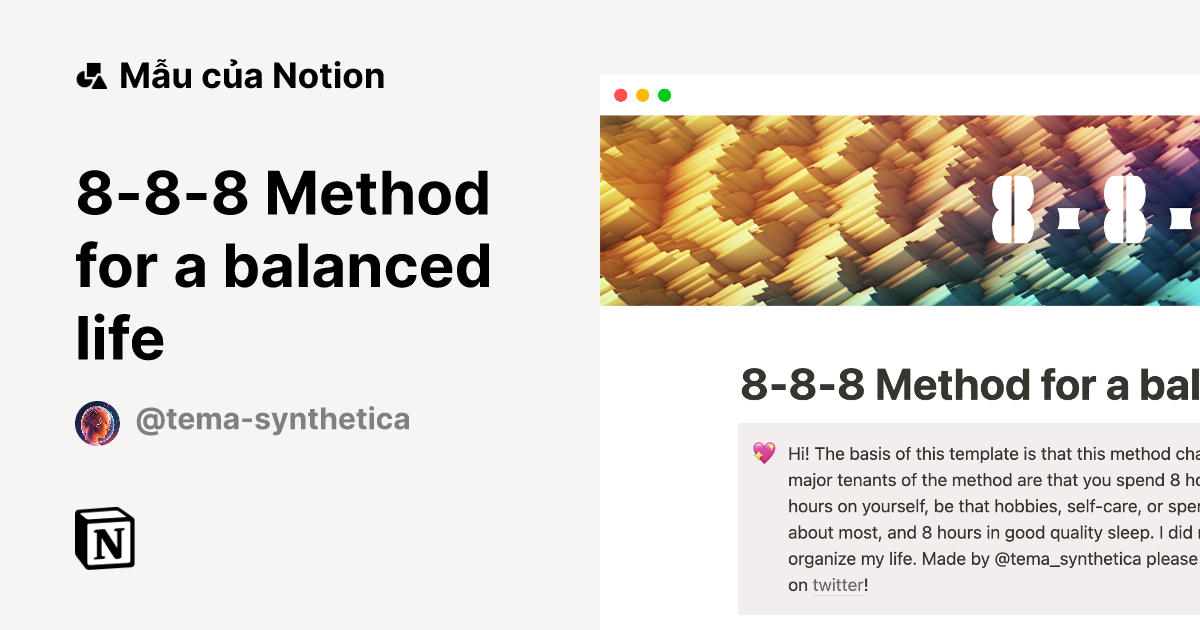 8-8-8 Method for a balanced life Mẫu do Tema Synthetica tạo | Thị ...