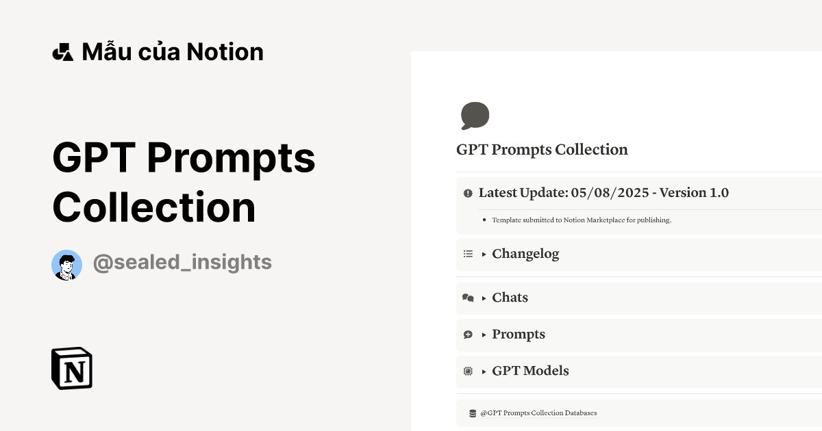 Mẫu GPT Prompts Collection | Thị trường Notion